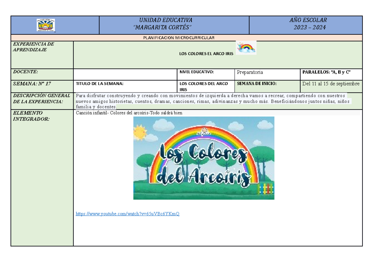 Los colores del arco iris - UNIDAD EDUCATIVA “MARGARITA CORTÉS” AÑO ...