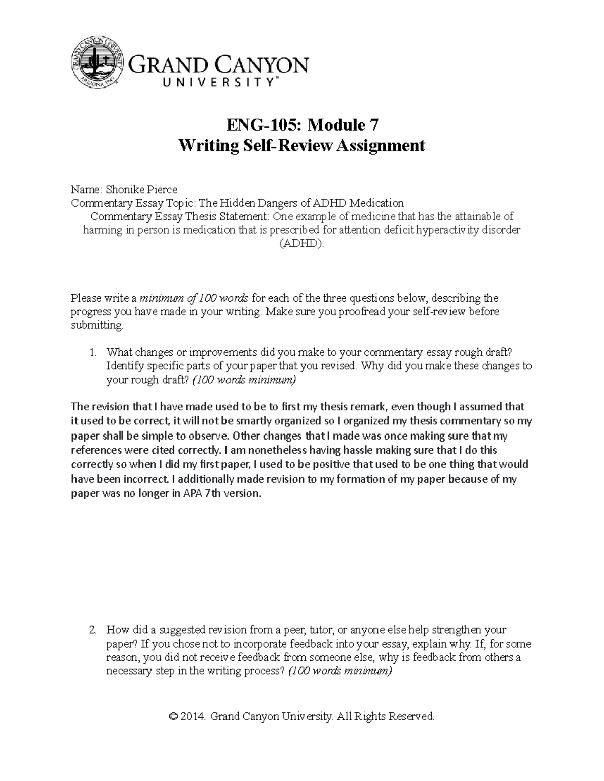 ENG105 Self Review Assignment - ENG-105: Module 7 Writing Self-Review ...