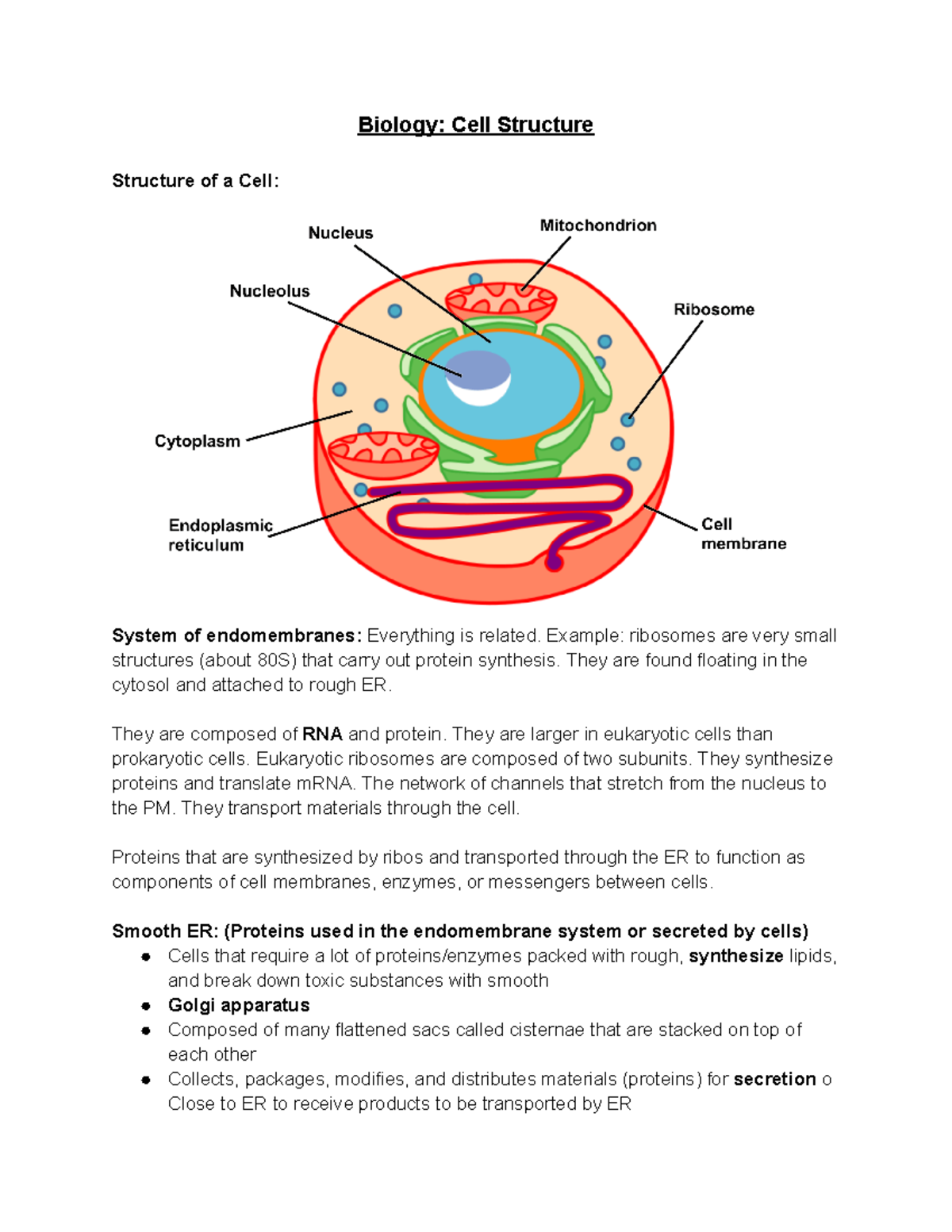 Biology Cell Structure - Biology: Cell Structure Structure of a Cell ...