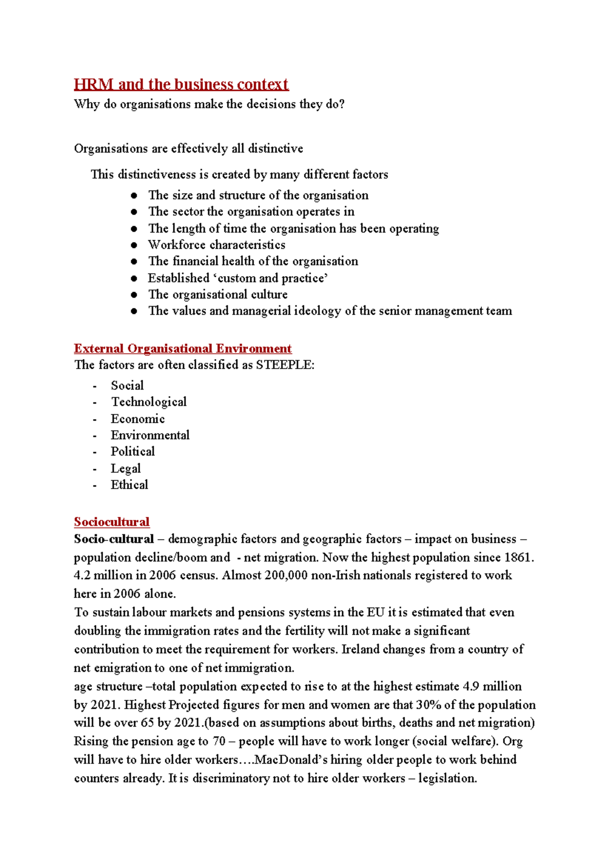 HRM and the business context (Week 2) - HRM and the business context ...