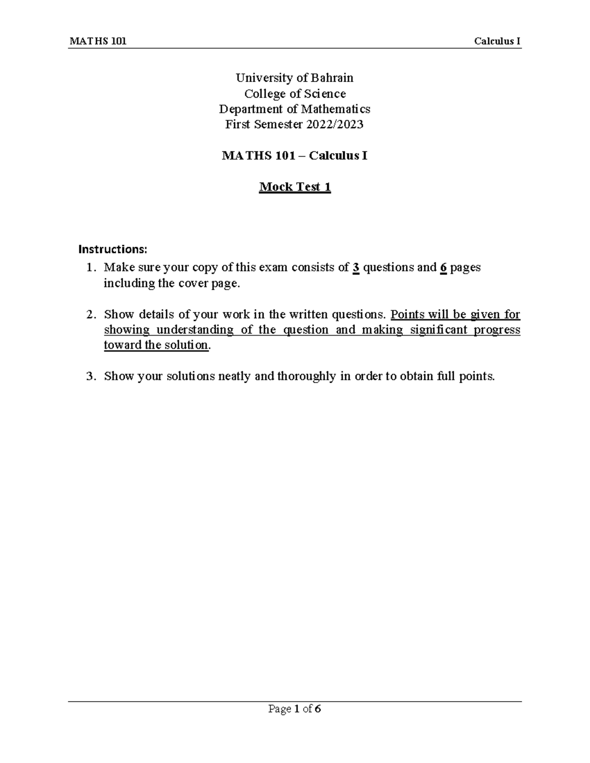 MATHS101-test1-Mock - Course Syllabus - University of Bahrain College ...