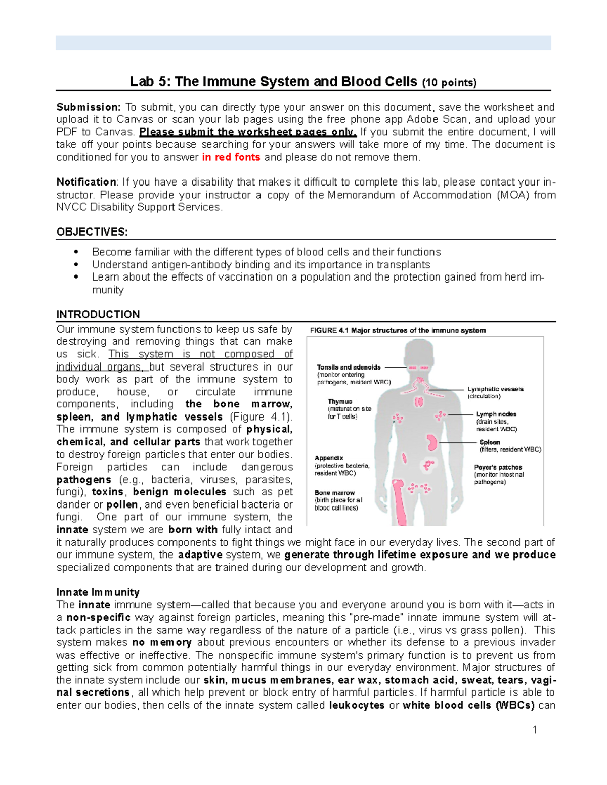 Lab 5 The Immune System - Lab - Lab 5: The Immune System and Blood ...