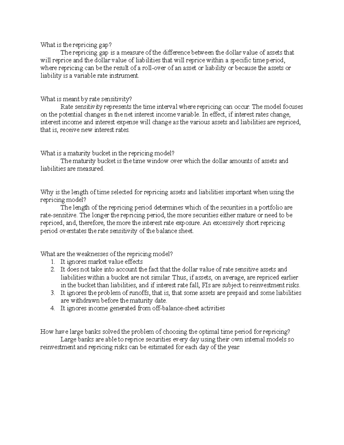 Week-2 notes - What is the repricing gap? The repricing gap is a ...