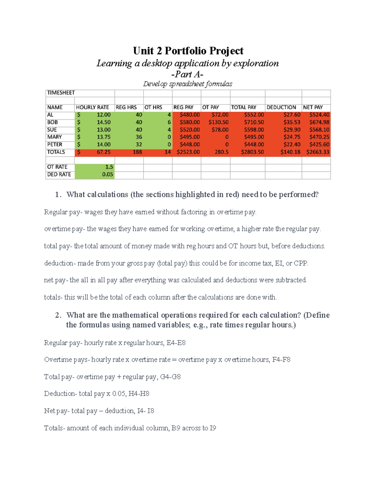 Excel design principles - Unit 2 Portfolio Project Learning a desktop ...