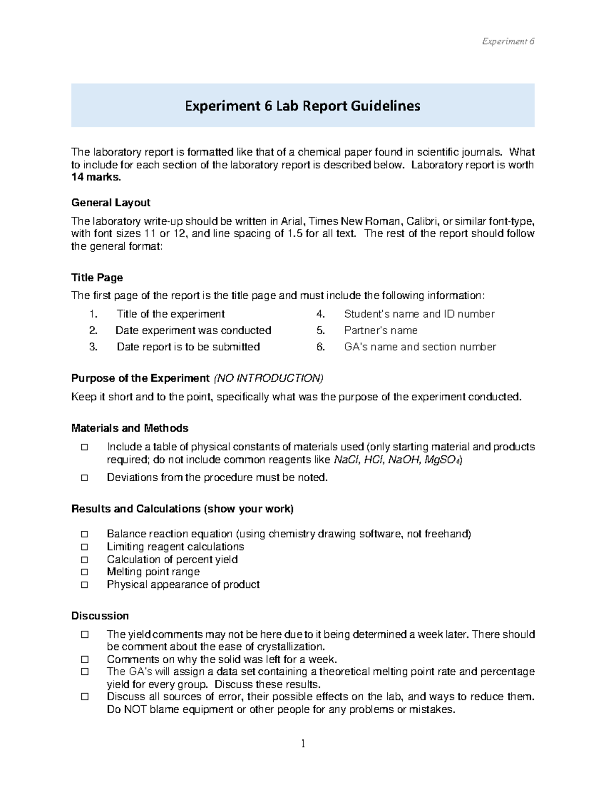 Experiment 6 - Lab Report Guidelines - Experiment 6 1 Experiment 6 Lab ...