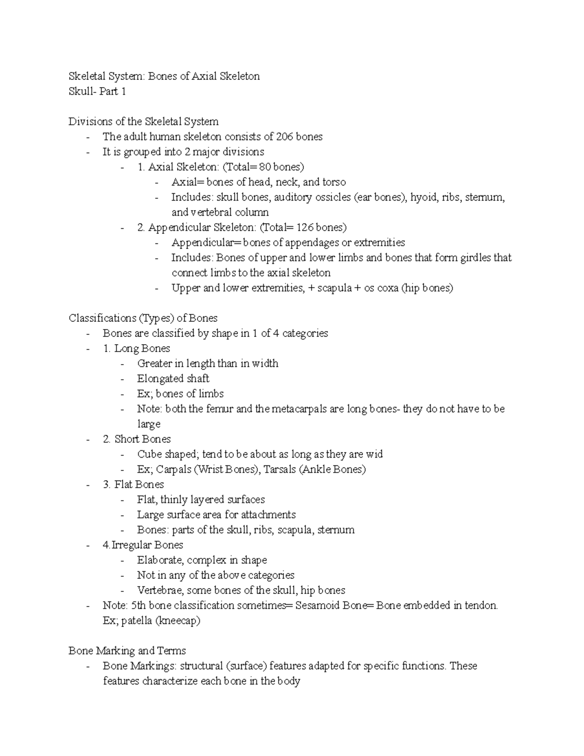 Lecture 8-Axial Skeleton - Skeletal System: Bones of Axial Skeleton ...
