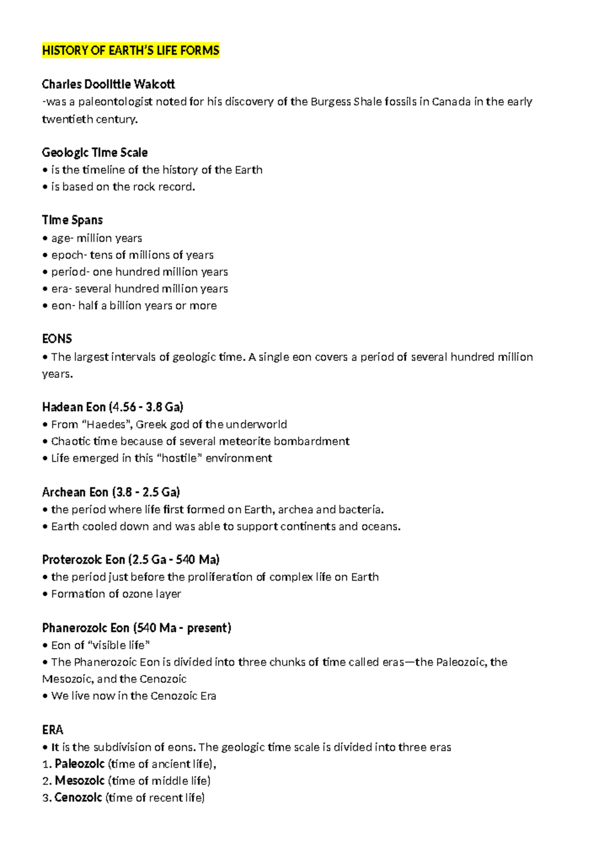 History OF Earths LIFE Forms - HISTORY OF EARTH’S LIFE FORMS Charles ...