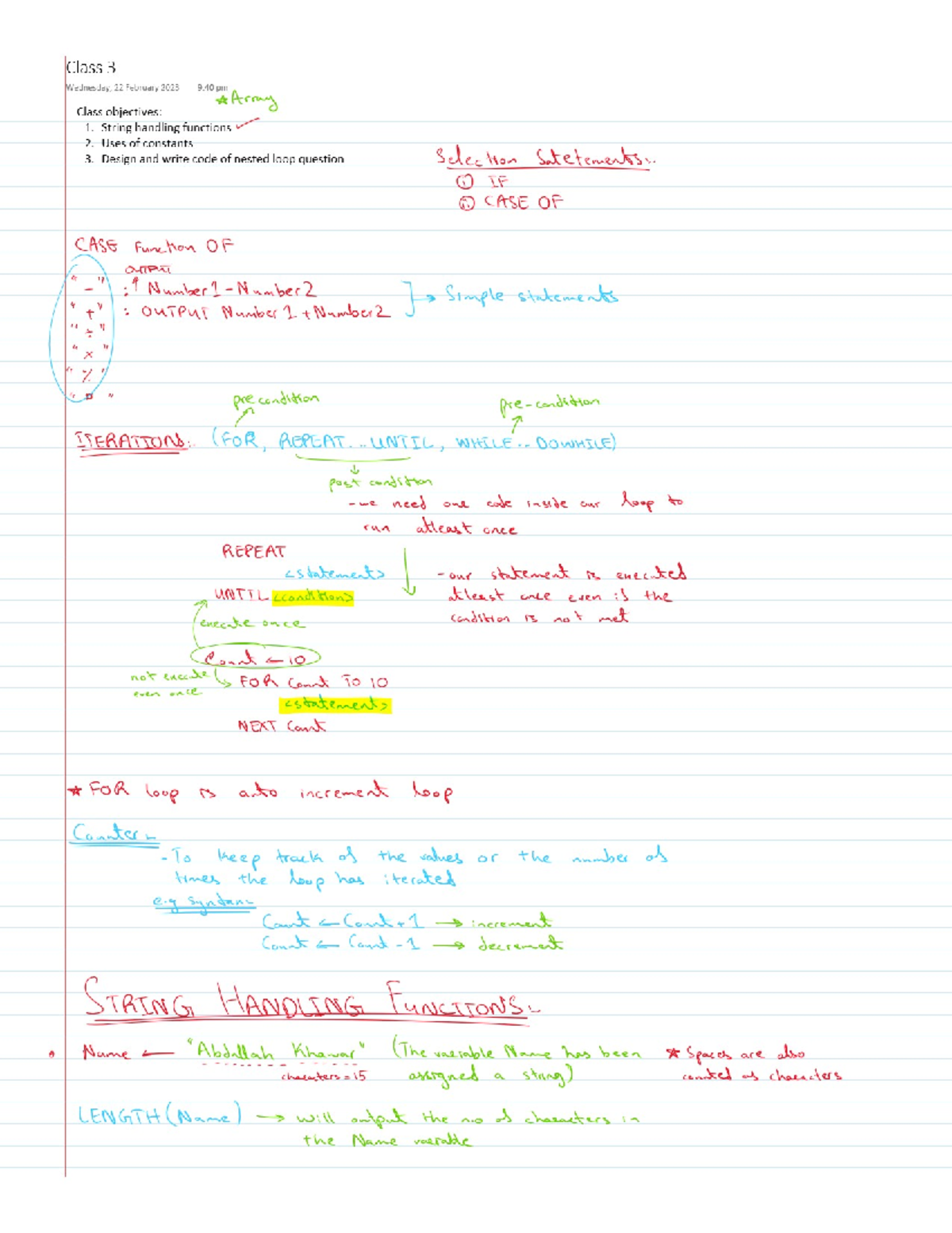 Class 3 (string handling, purpose of constants constants) - Computer ...