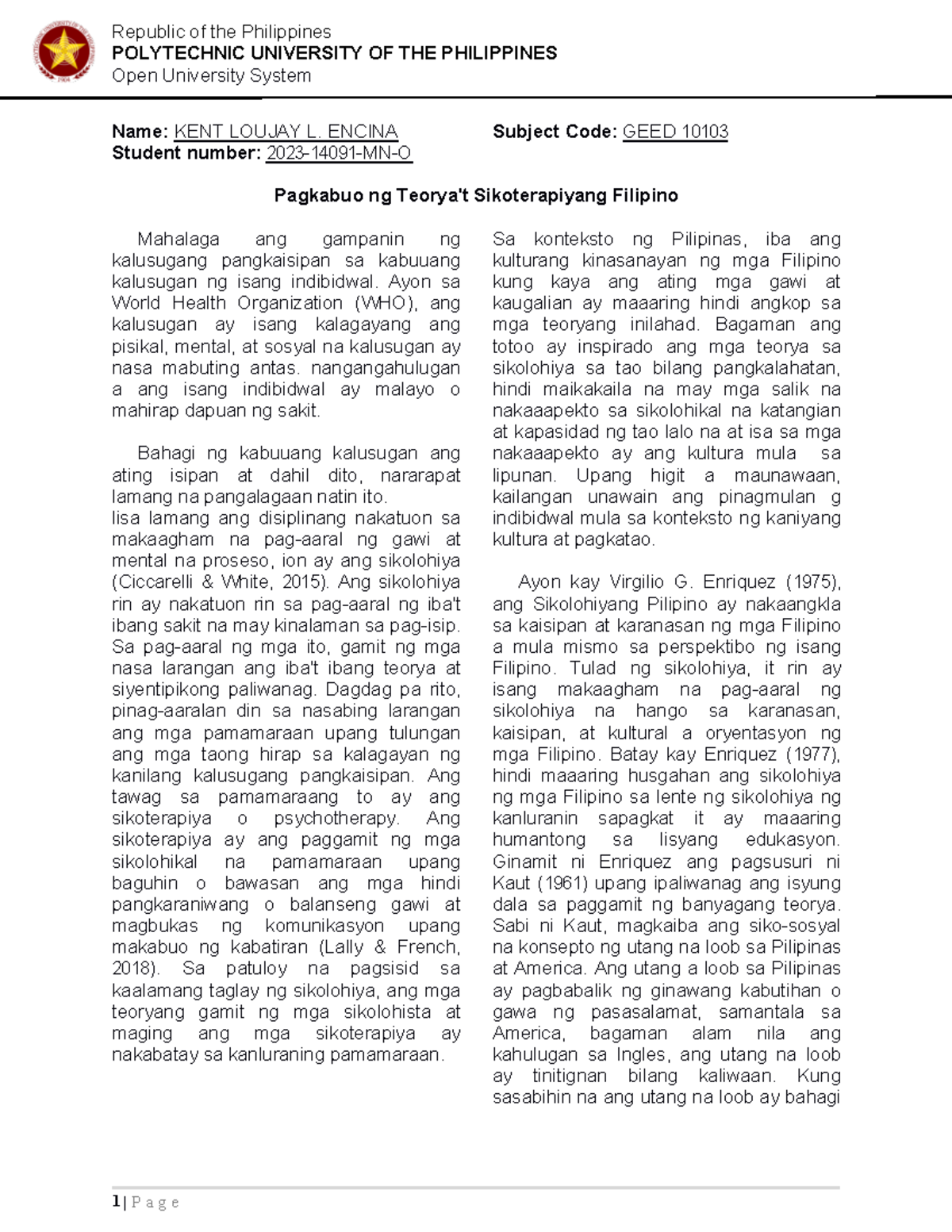 Pinal na Kahingian Encina Kent Loujay L - Republic of the Philippines ...