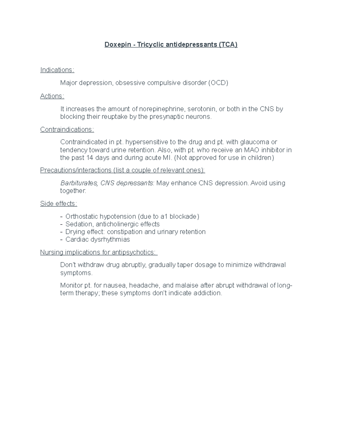Doxepin - Tricyclic antidepressants (TCA) - Doxepin - Tricyclic ...