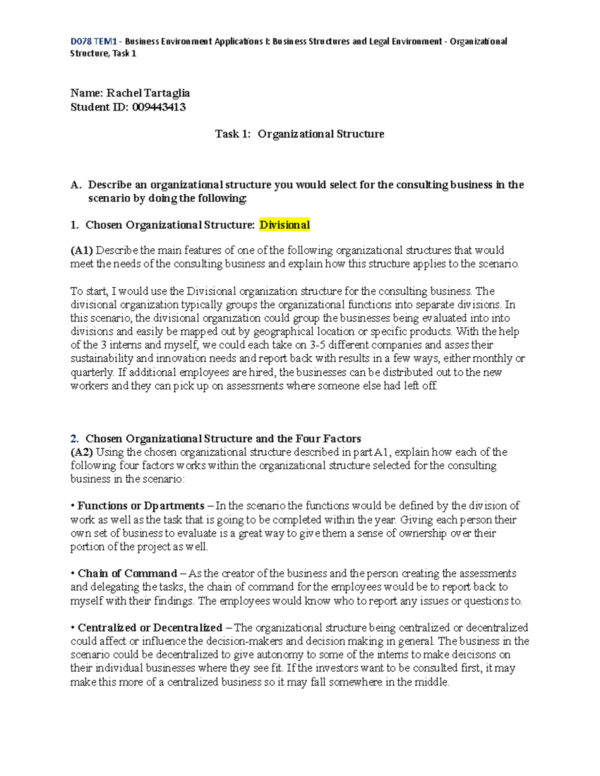 D078 Task 1 Rachel Tartaglia - D078 TEM1 - Business Environment ...
