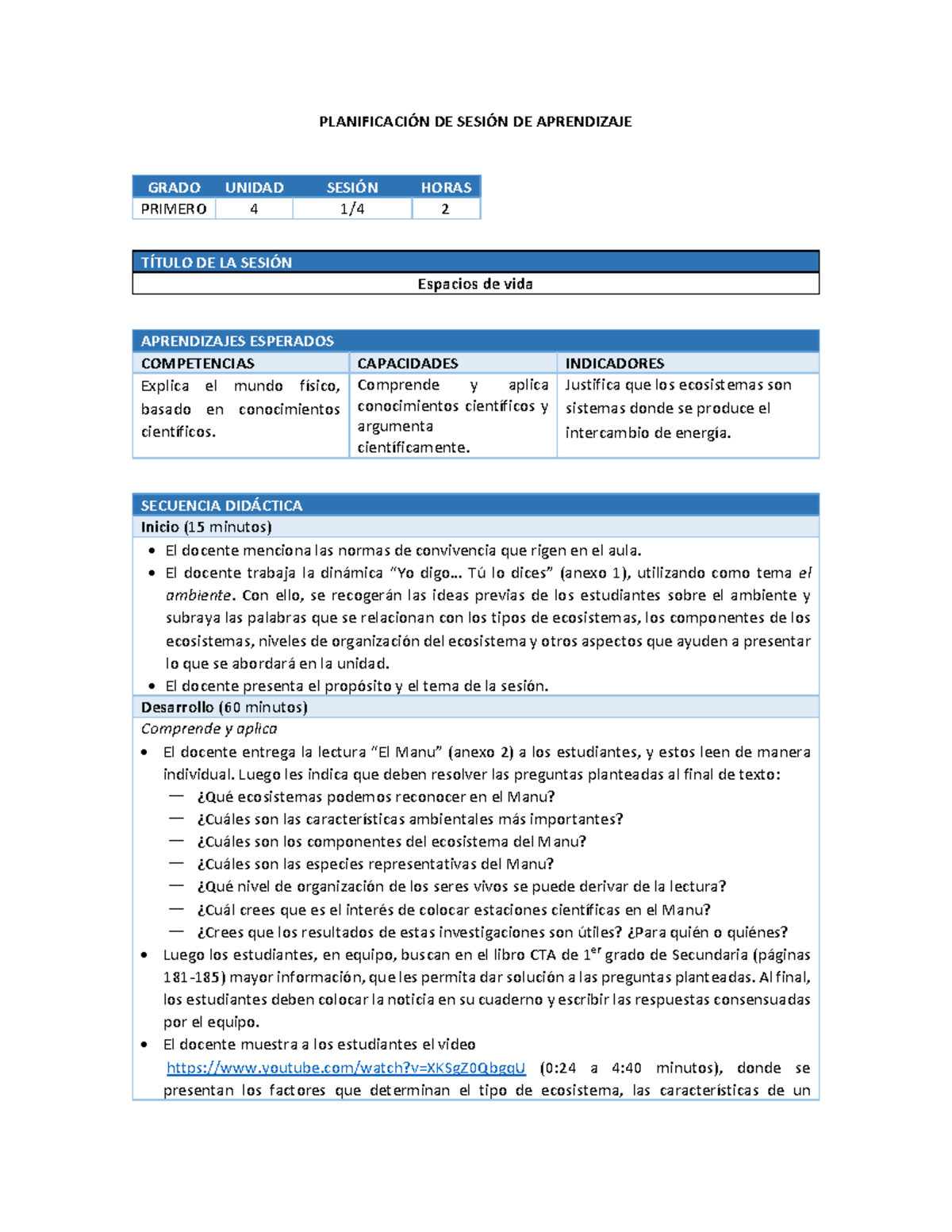 Dokumen - Ing industrial - PLANIFICACI”N DE SESI”N DE APRENDIZAJE TÕTULO DE LA SESI”N Espacios ...