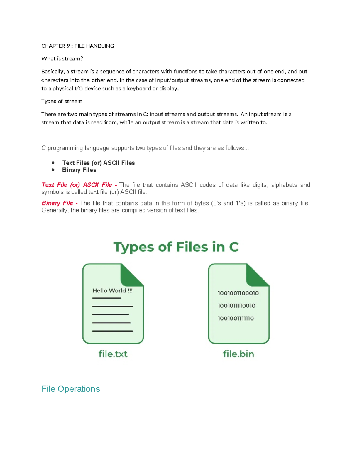 Chapter 9 - CHAPTER 9 : FILE HANDLING What is stream? Basically, a ...