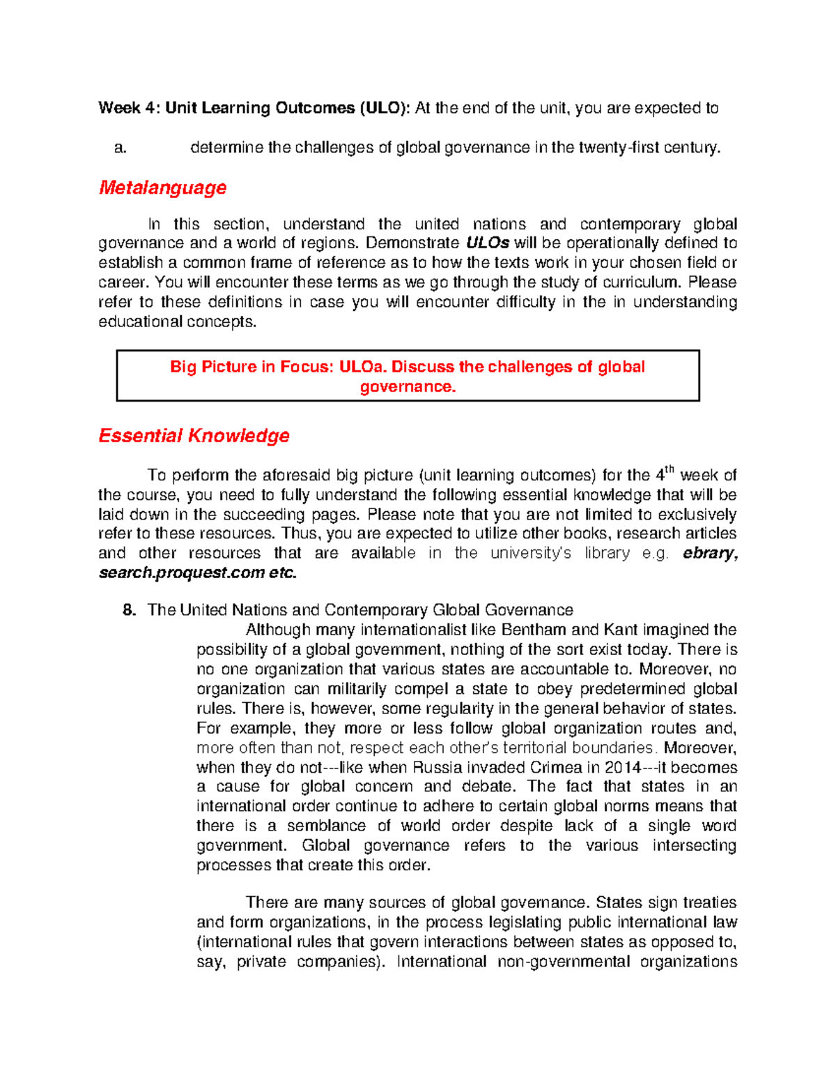 GE 3 Set 4 - GE 3 - Week 4: Unit Learning Outcomes (ULO): At the end of ...