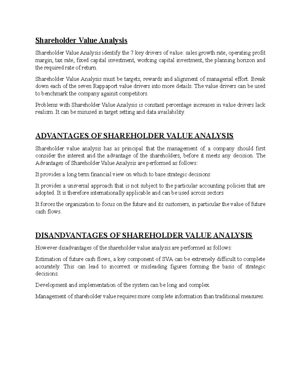 SVA - FM SVA - Shareholder Value Analysis Shareholder Value Analysis ...