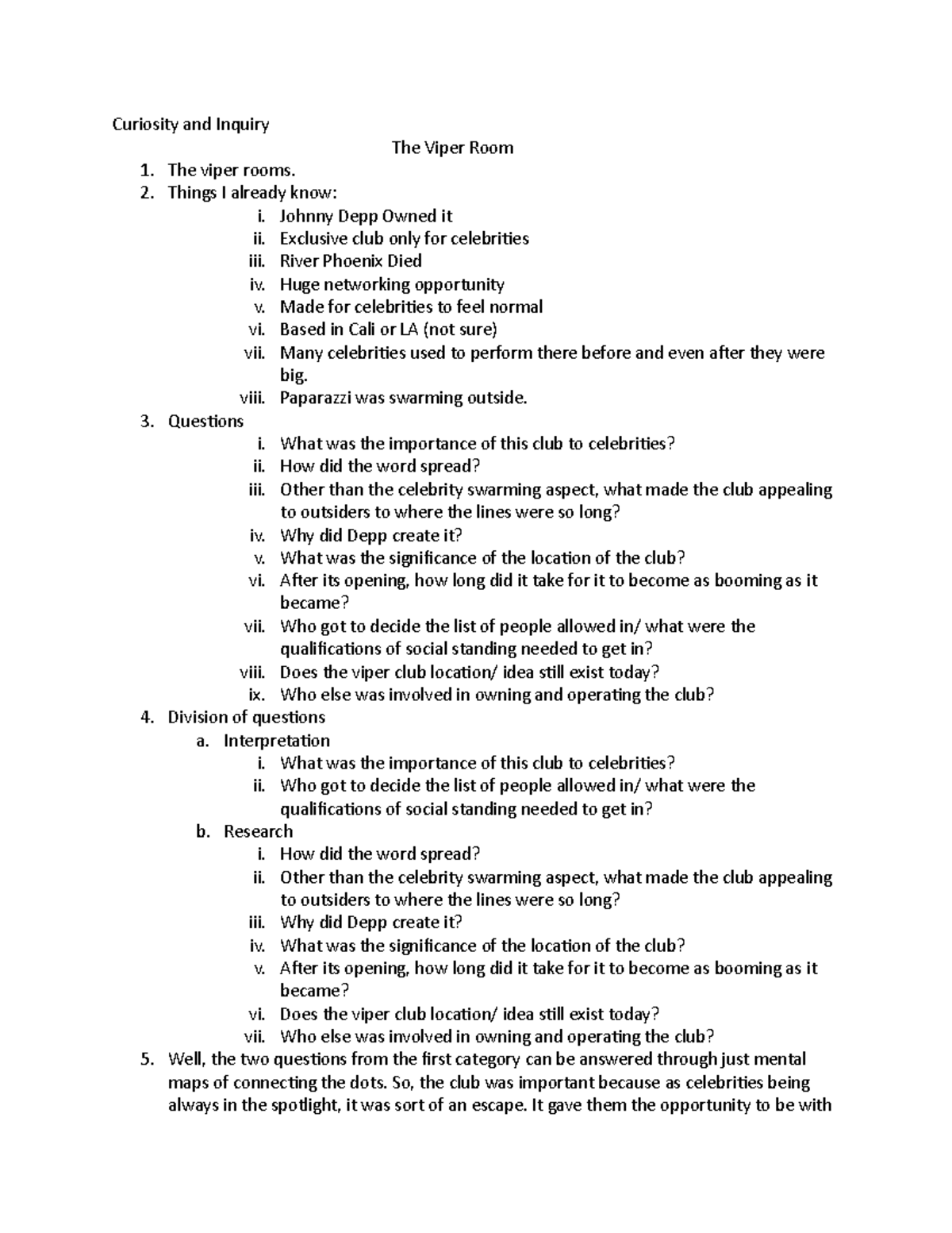 Curiosity and Inquiry assignment pg72-74 - Curiosity and Inquiry The ...