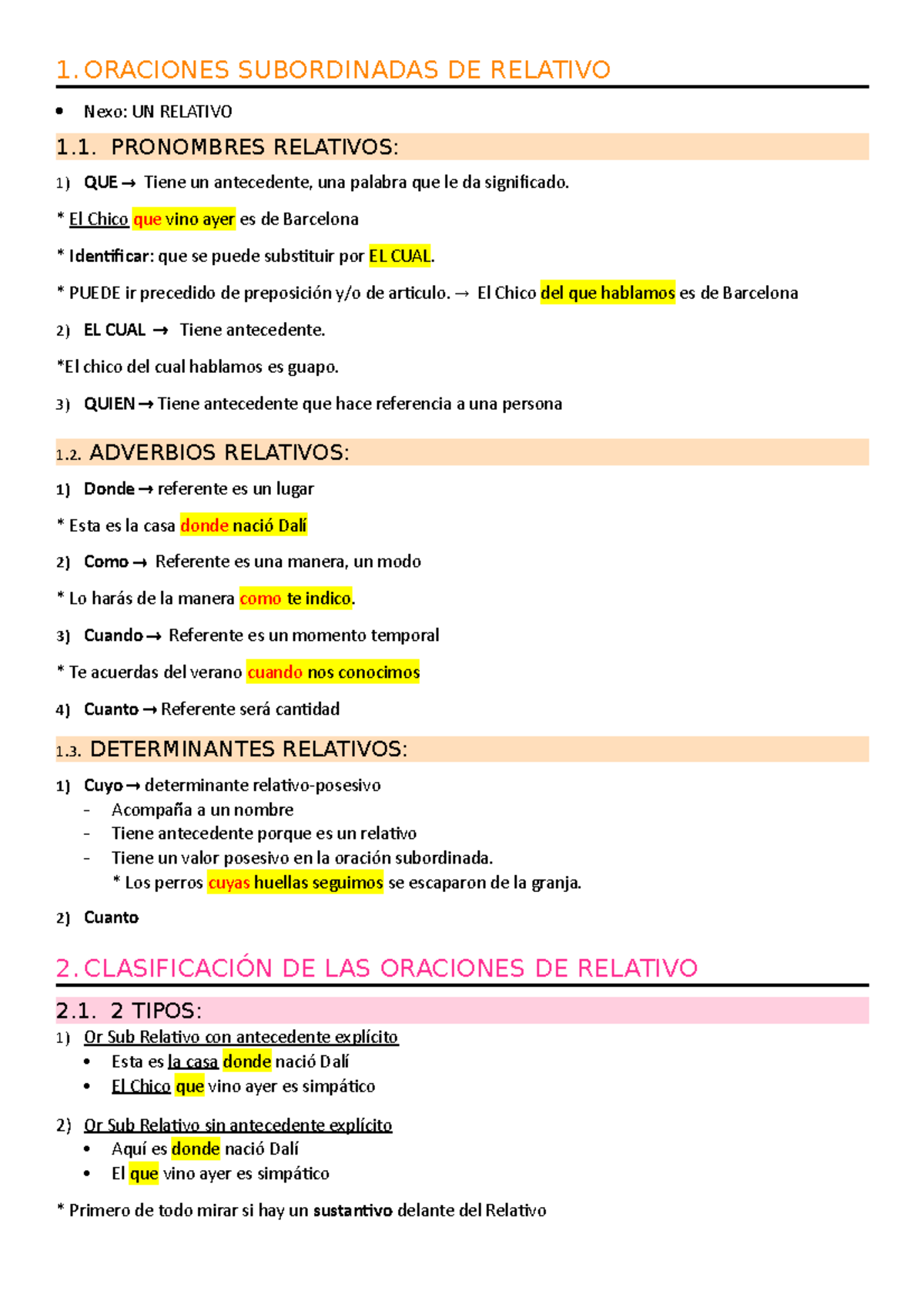 Oraciones Subordinadas DE Relativo - 1. ORACIONES SUBORDINADAS DE ...