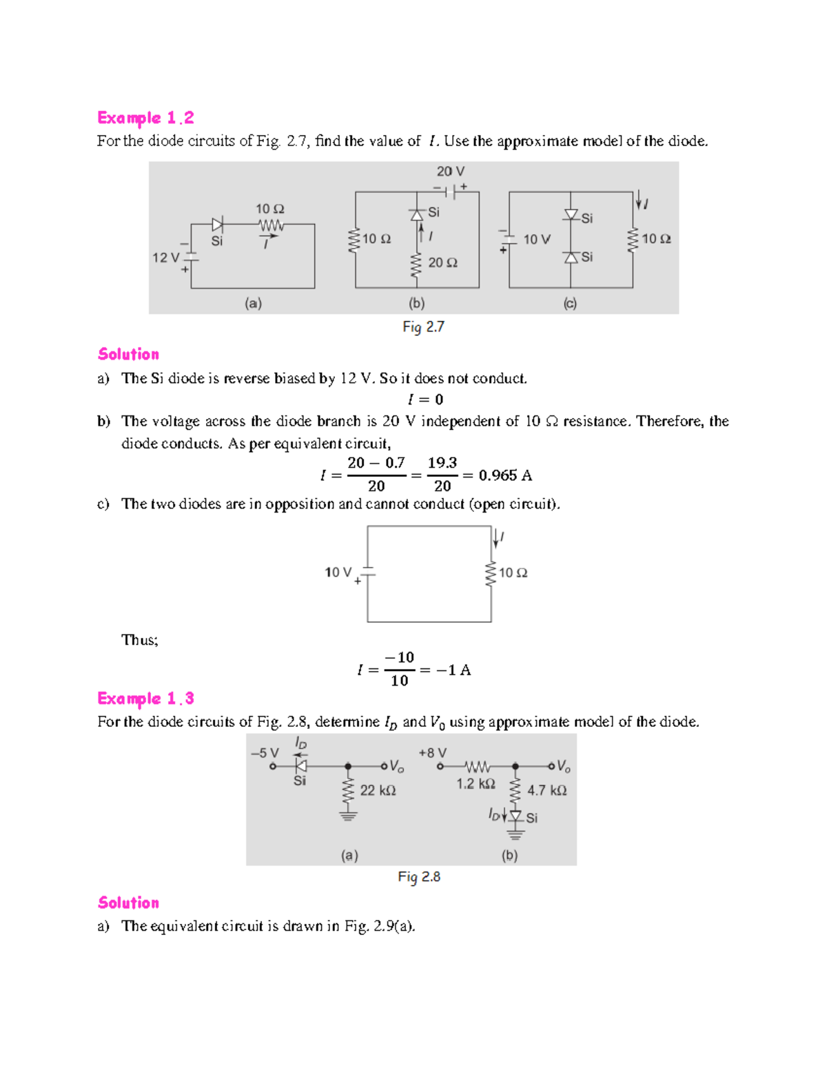 Lecture 2 - Example 1. For the diode circuits of Fig. 2, find the value of. Use the approximate ...