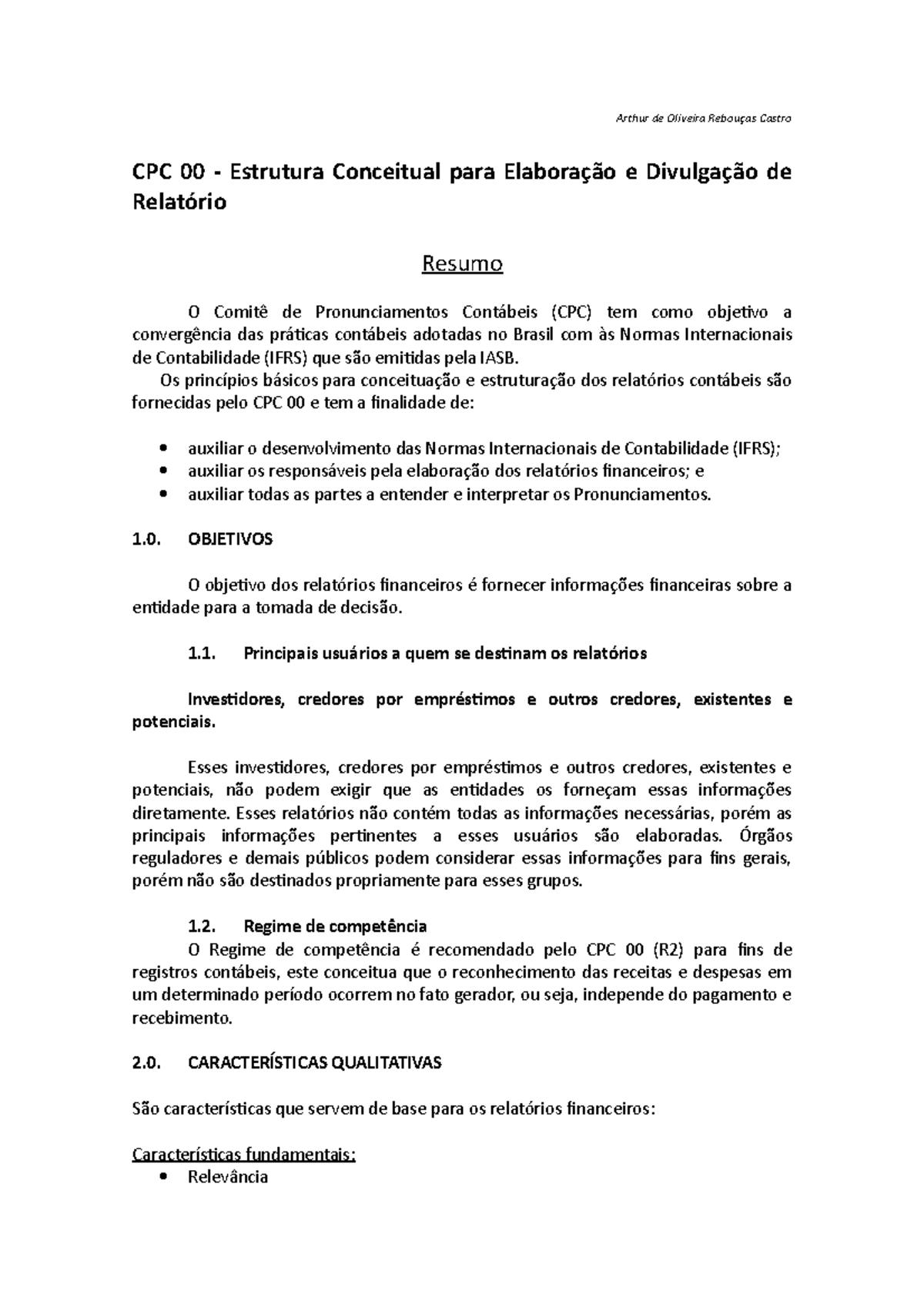 CPC 00 - Aspectos Gerais sobre o CPC 00 - Arthur de Oliveira Rebouças ...