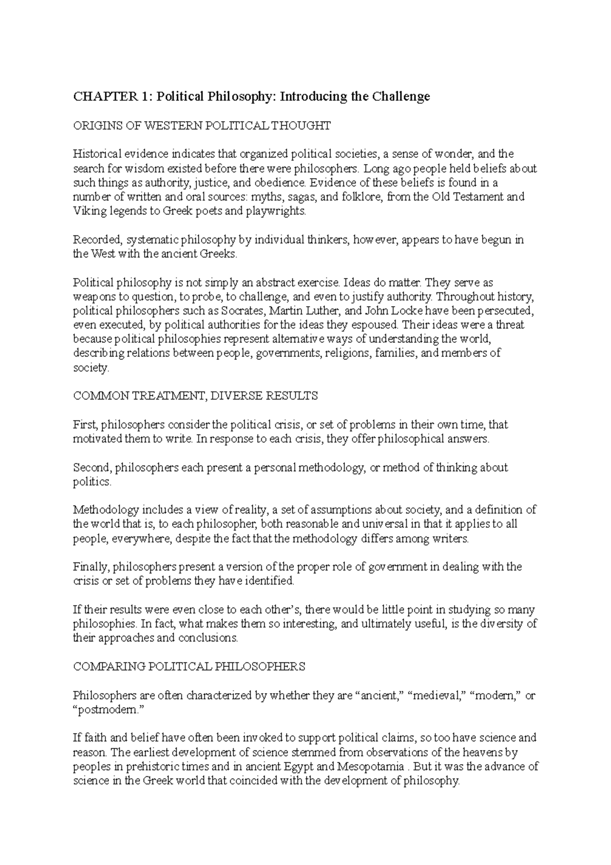 Chapter 1 - notes - CHAPTER 1: Political Philosophy: Introducing the ...