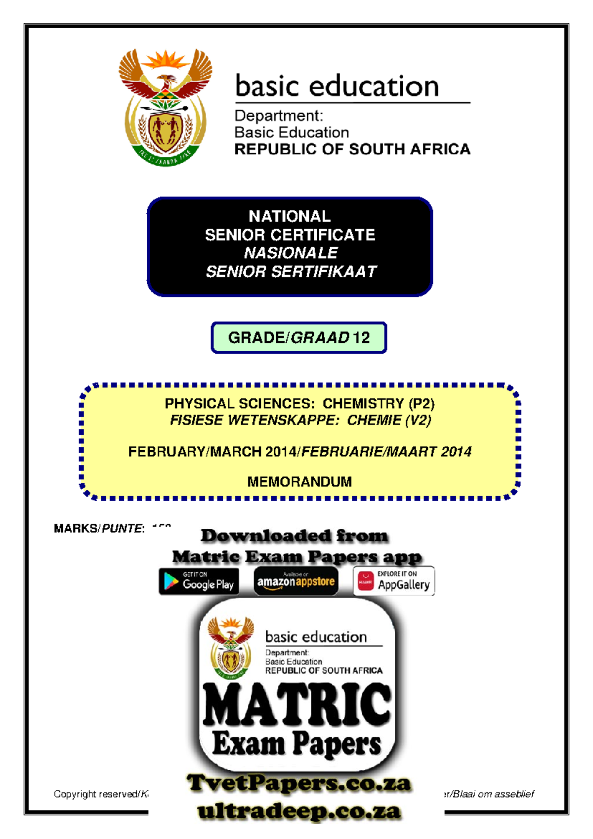 Physical Sciences P2 Feb-March 2014 Memo Afr & Eng - MARKS/PUNTE: 150 ...