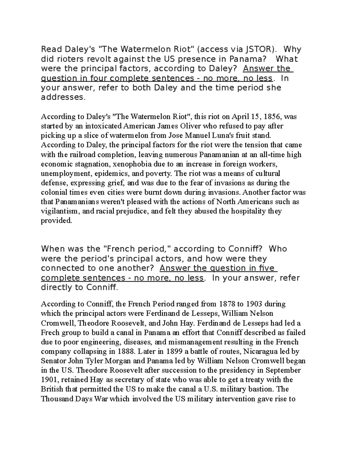 Reponses part 1 - Response - Read Daley's "The Watermelon Riot" (access ...