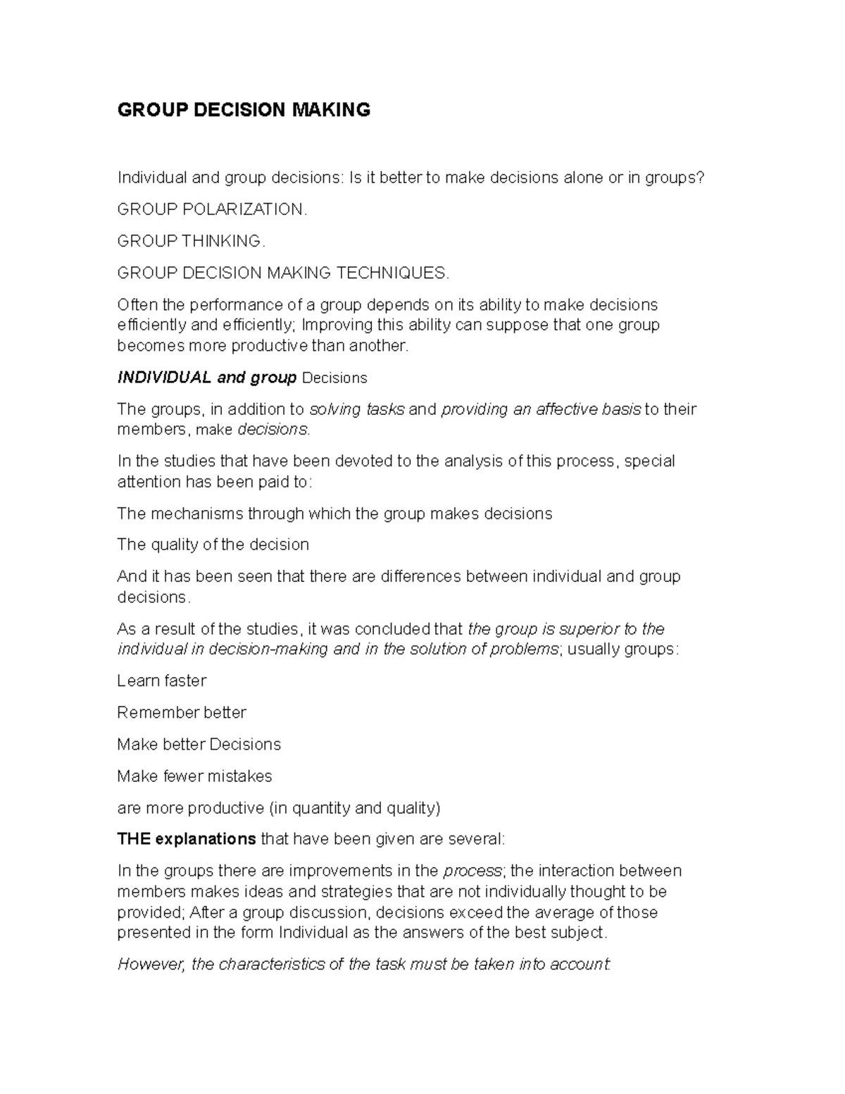 Group decision making - GROUP DECISION MAKING Individual and group ...