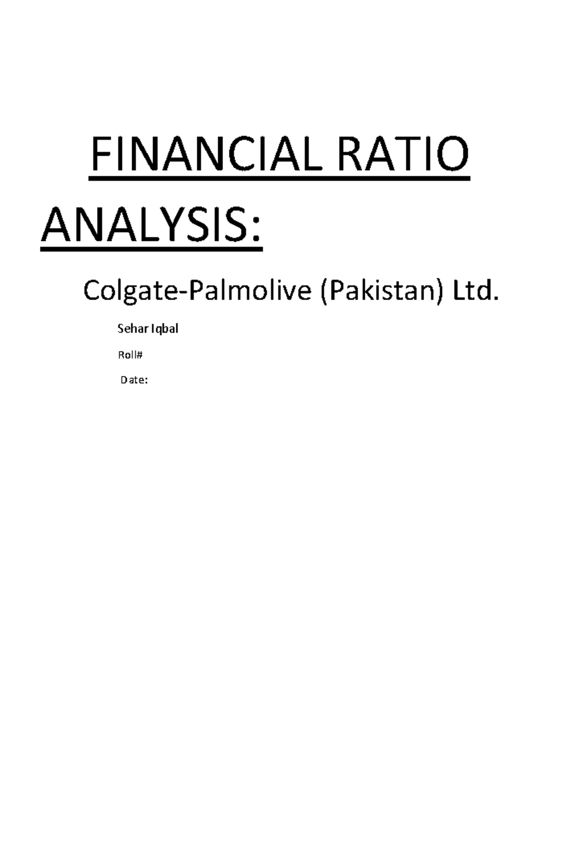 Financial Ratio Analysis - FINANCIAL RATIO ANALYSIS: Colgate-Palmolive ...