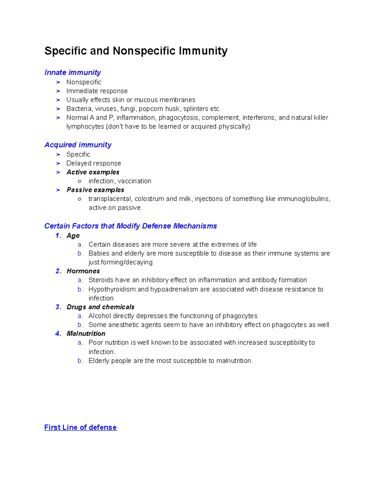 Specific and Nonspecific Immunity Study Note - Specific and Nonspecific ...