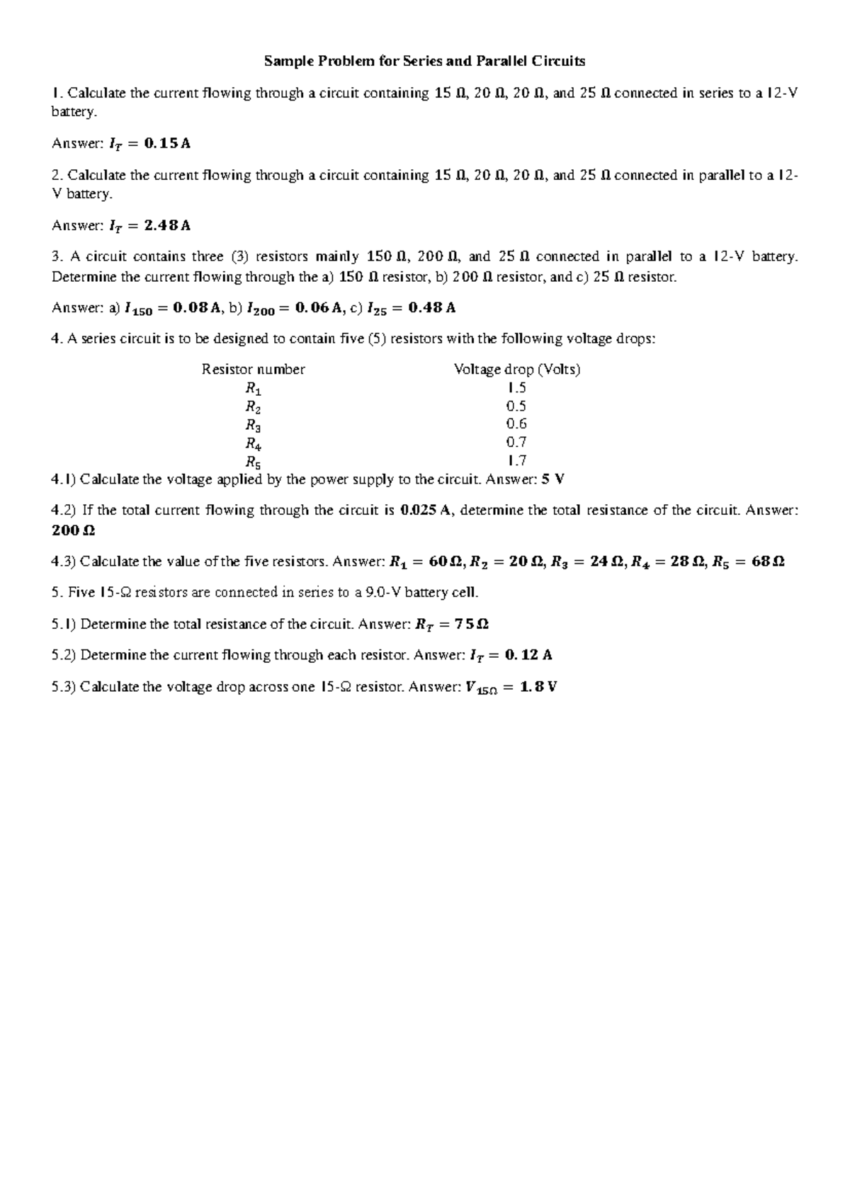 Sample Exercises for Series and Parallel Circuits - Sample Problem for ...