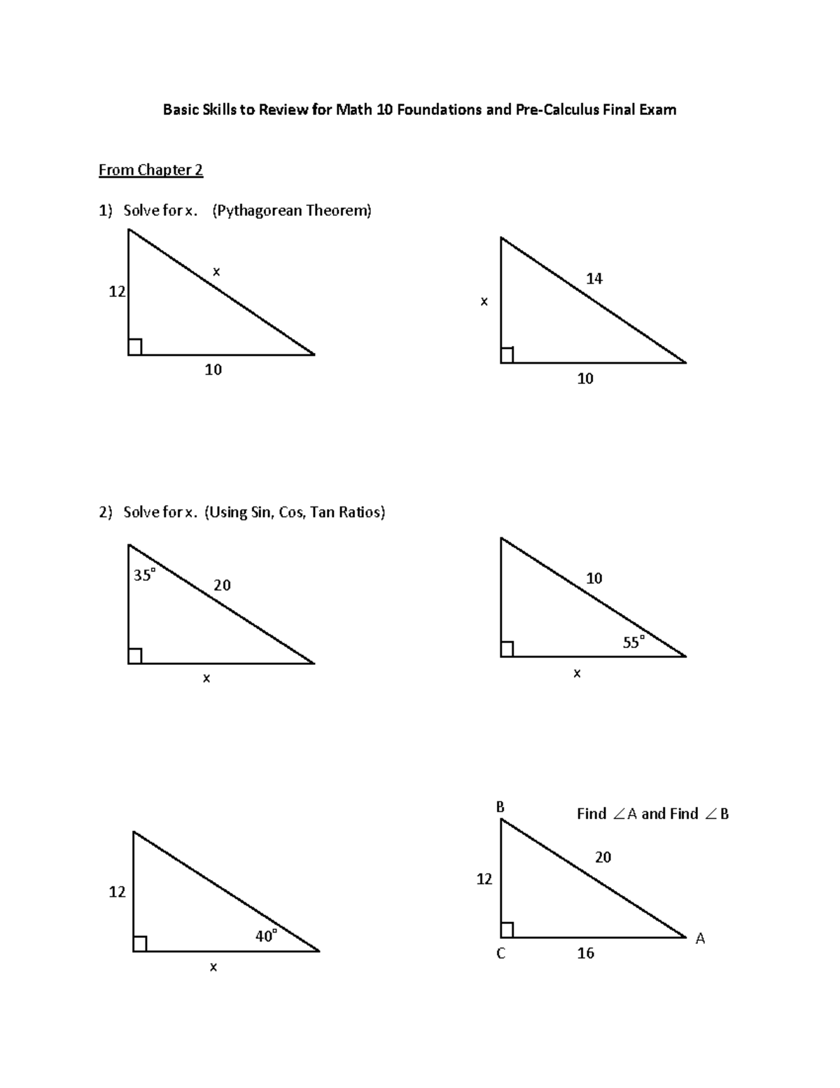 10 Foundations and Pre Calculus Year Review - Basic Skills to Review ...