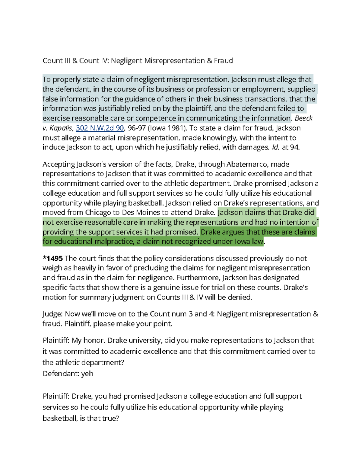 Moot court count 3&4 example script for case of Jackson and Drake ...