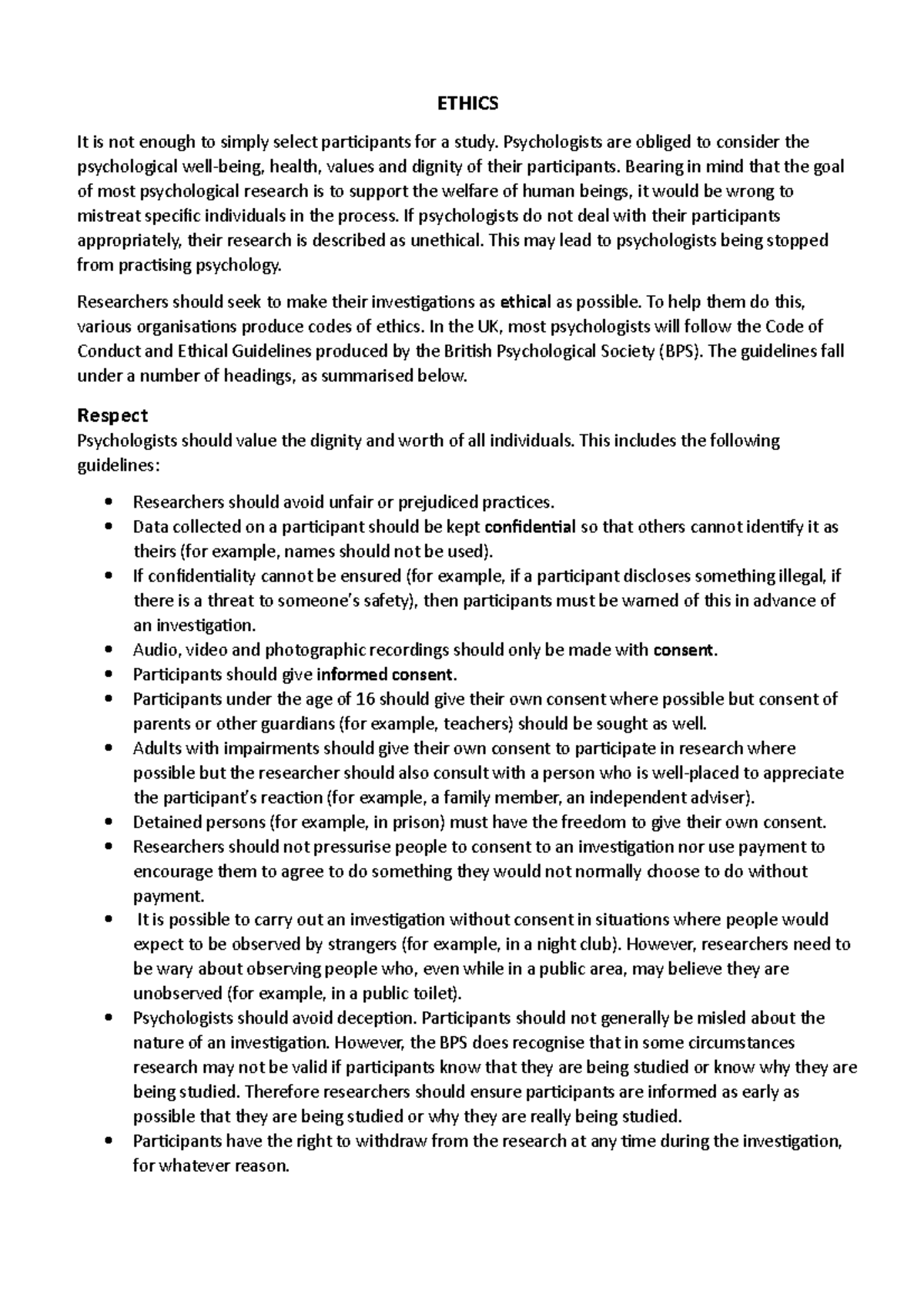 Ethics - info handout - ETHICS It is not enough to simply select ...