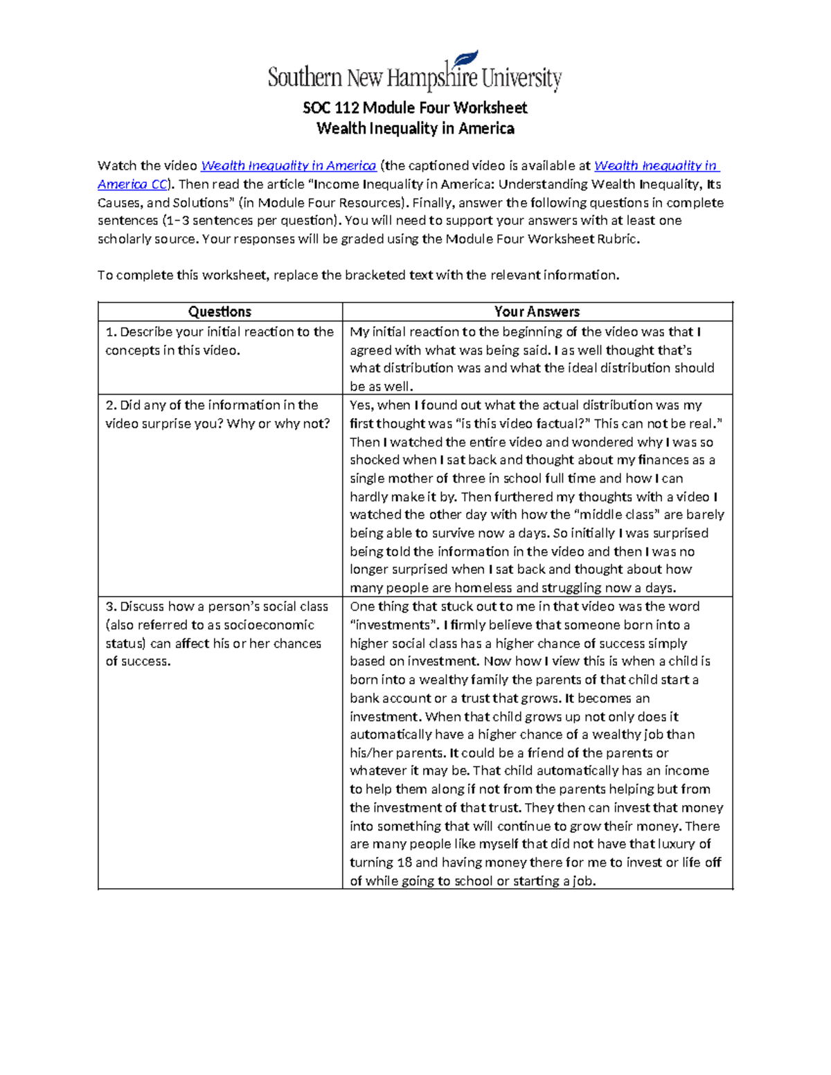 SOC 112 Module Four Worksheet - SOC 112 Module Four Worksheet Wealth ...