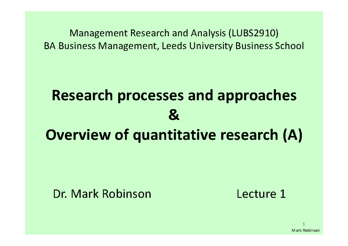 L1 - Research processes & Overview of quantitative research (A) - M ...