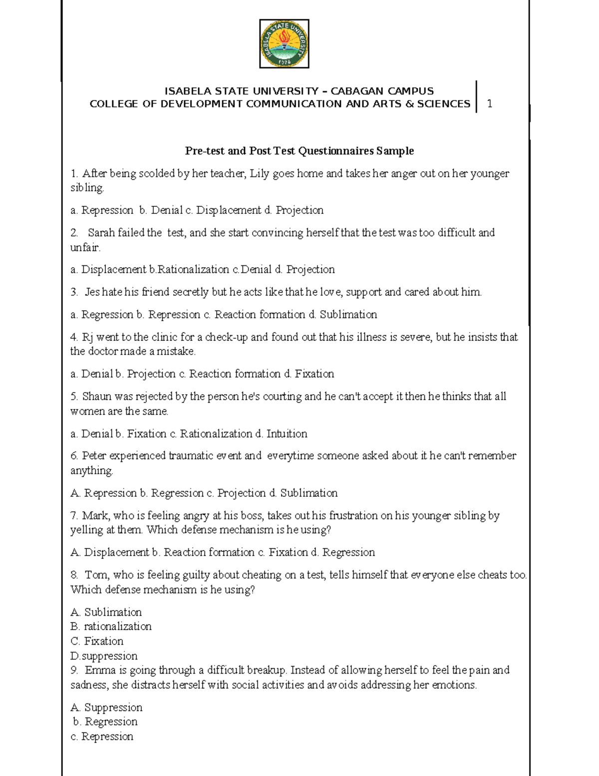 April 25, 2024 (PRE-TES AND POST-TEST Questions) - COLLEGE OF ...