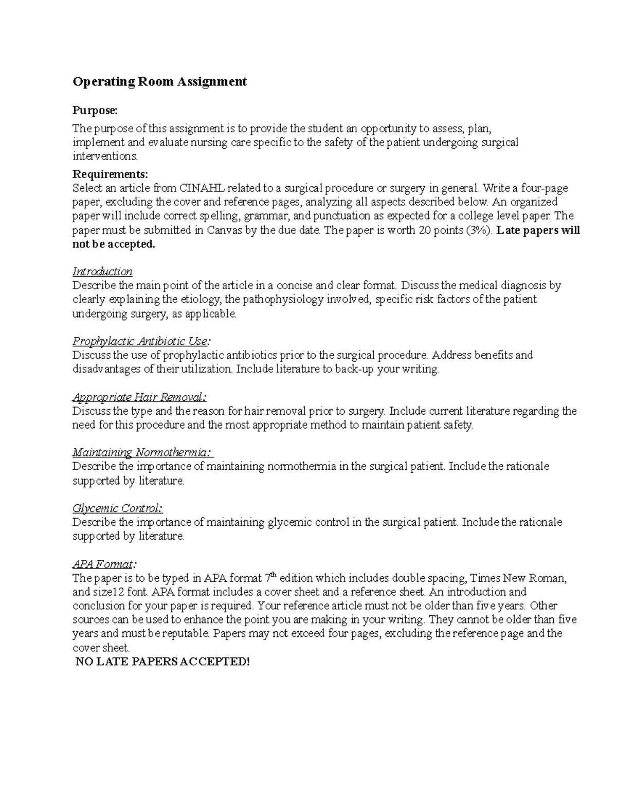 Operating Room Assignment - Operating Room Assignment Purpose: The ...