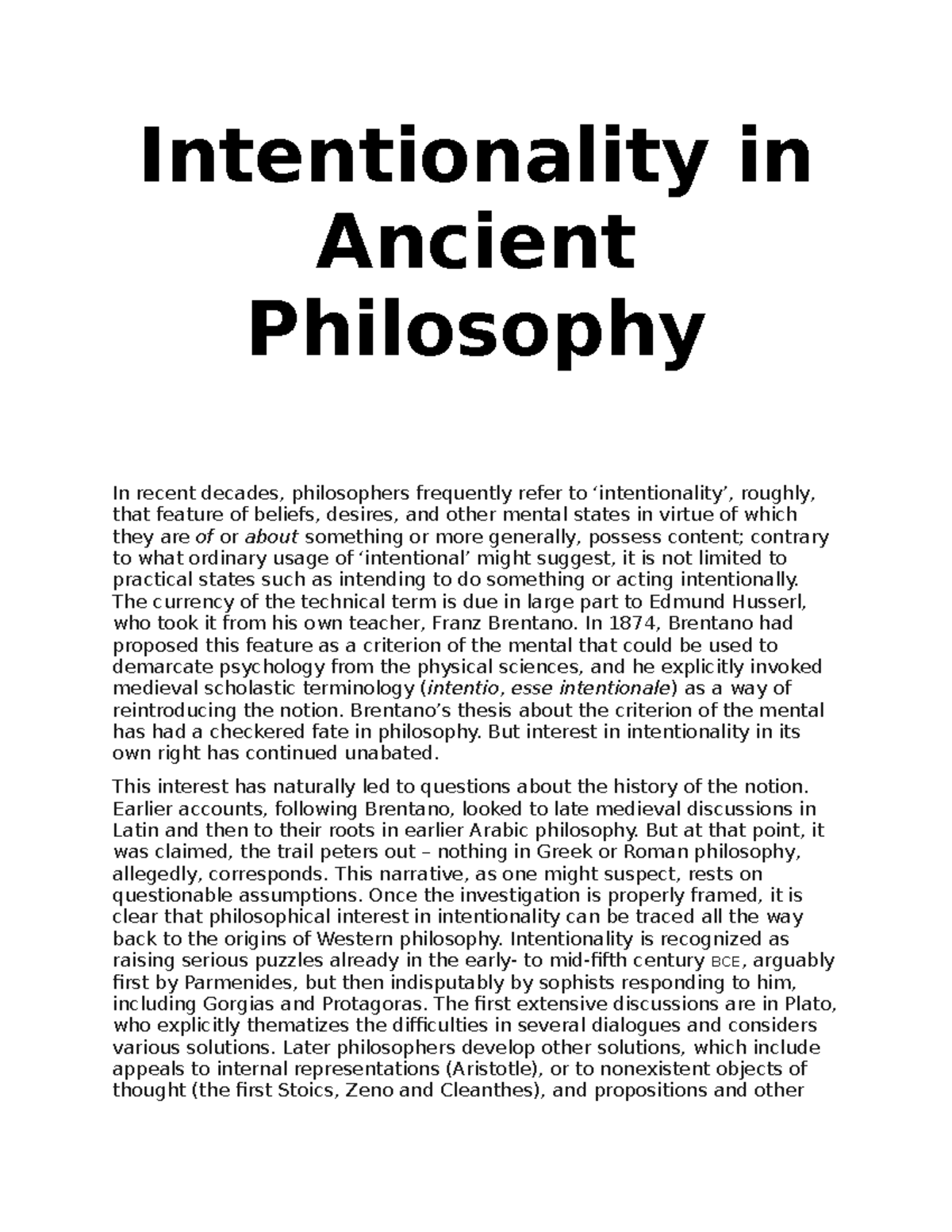 Lecture 28 Intentionality in Ancient Philosophy - Intentionality in ...