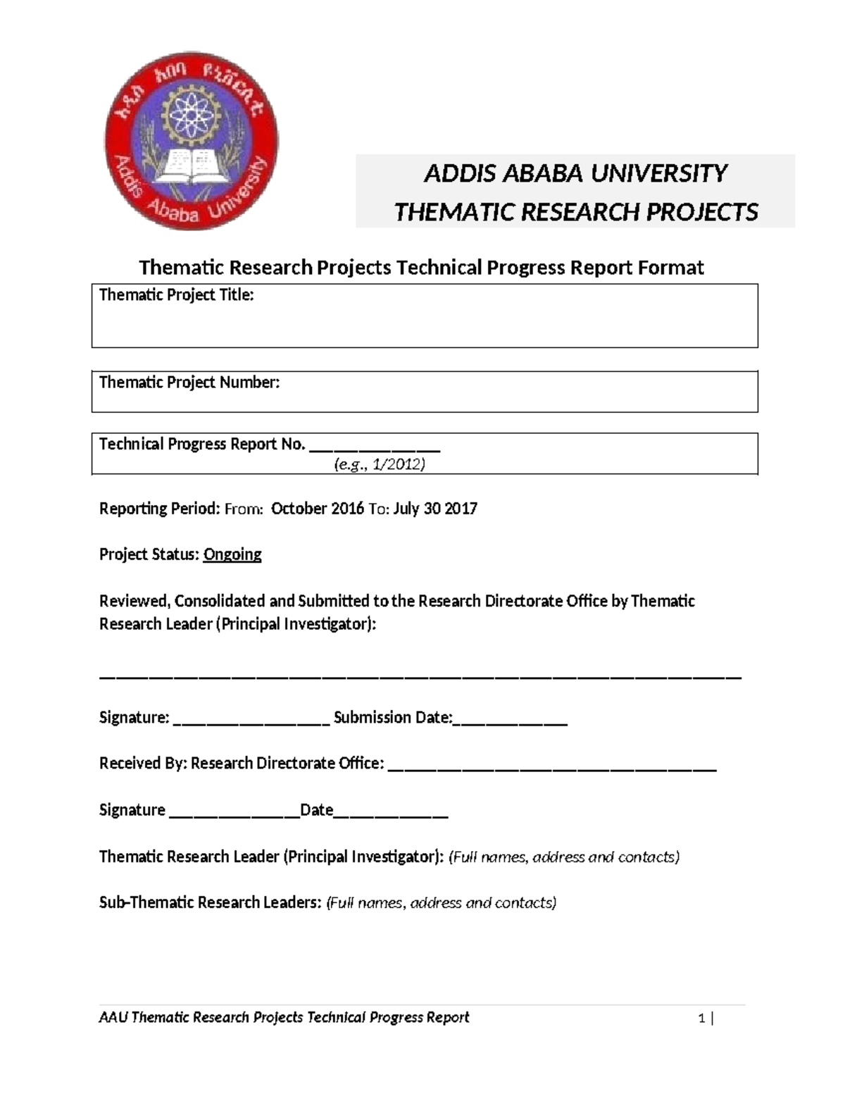 AAU-TR-Technical Progress Report Format (2) (1) - Thematic Research ...