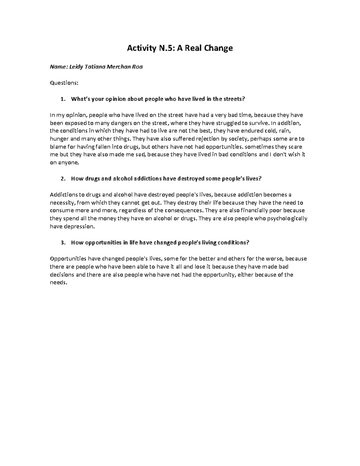 Activity N5 A Real Change - Activity N: A Real Change Name: Leidy ...