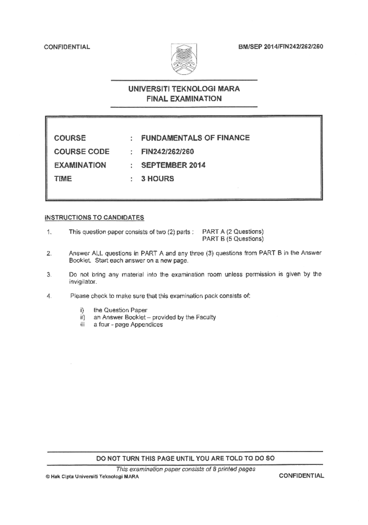 Sept 2014 - fr references - Fundamentals of Finance - Studocu