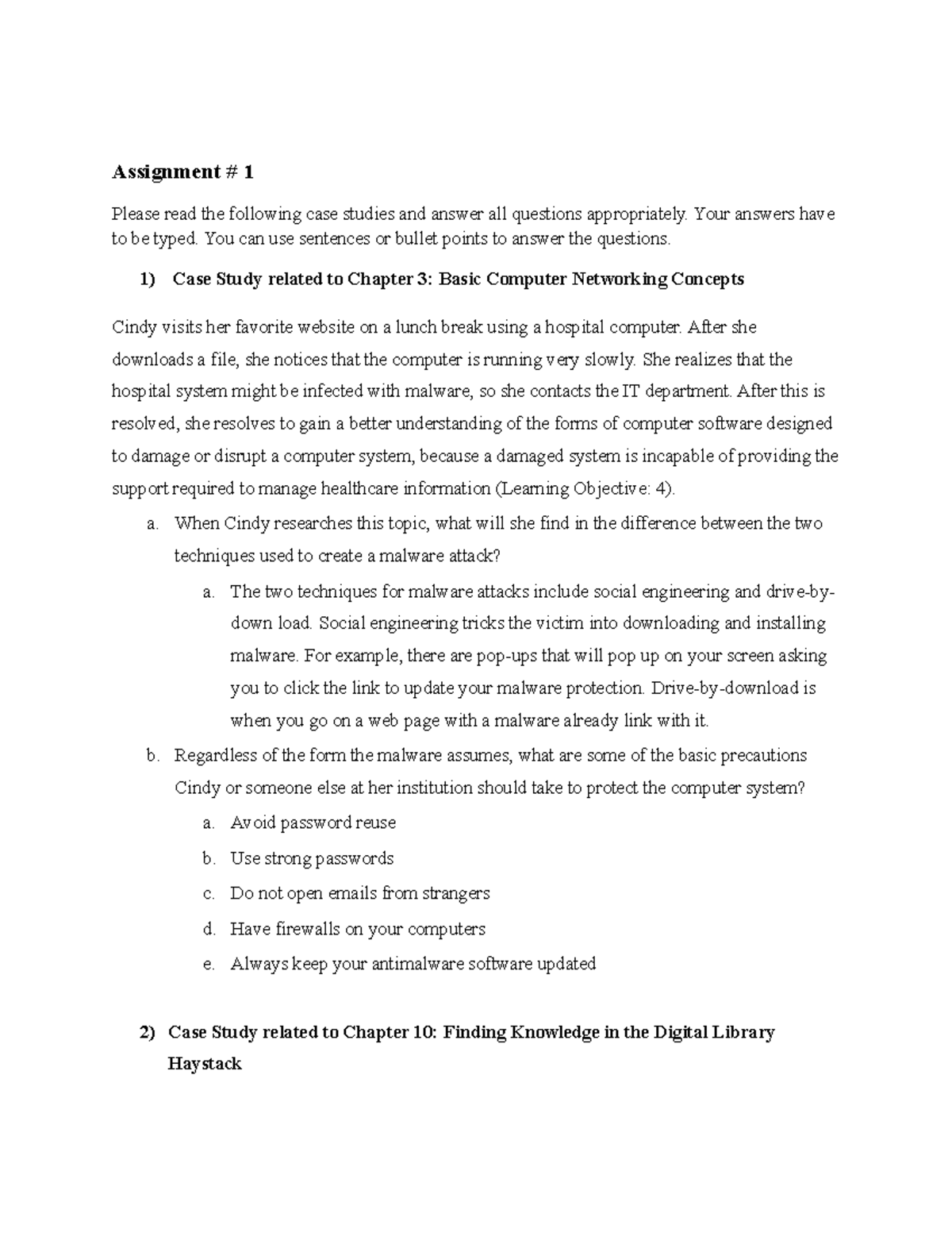 Assignment #1 - Case Study- Info Tech - Assignment # 1 Please read the following case studies ...