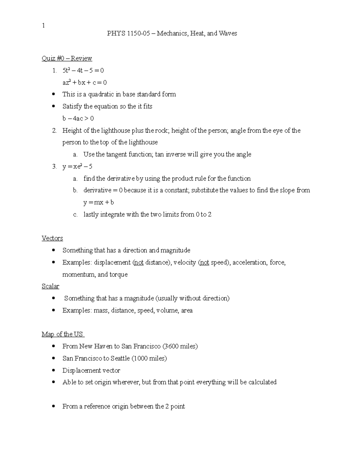 Chapter 1 Notes - 1 PHYS 1150-05 – Mechanics, Heat, and Waves Quiz #0 ...