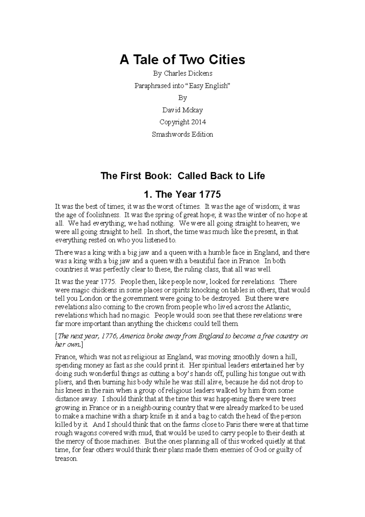 A Tale of Two Cities Easy English - A Tale of Two Cities By Charles ...