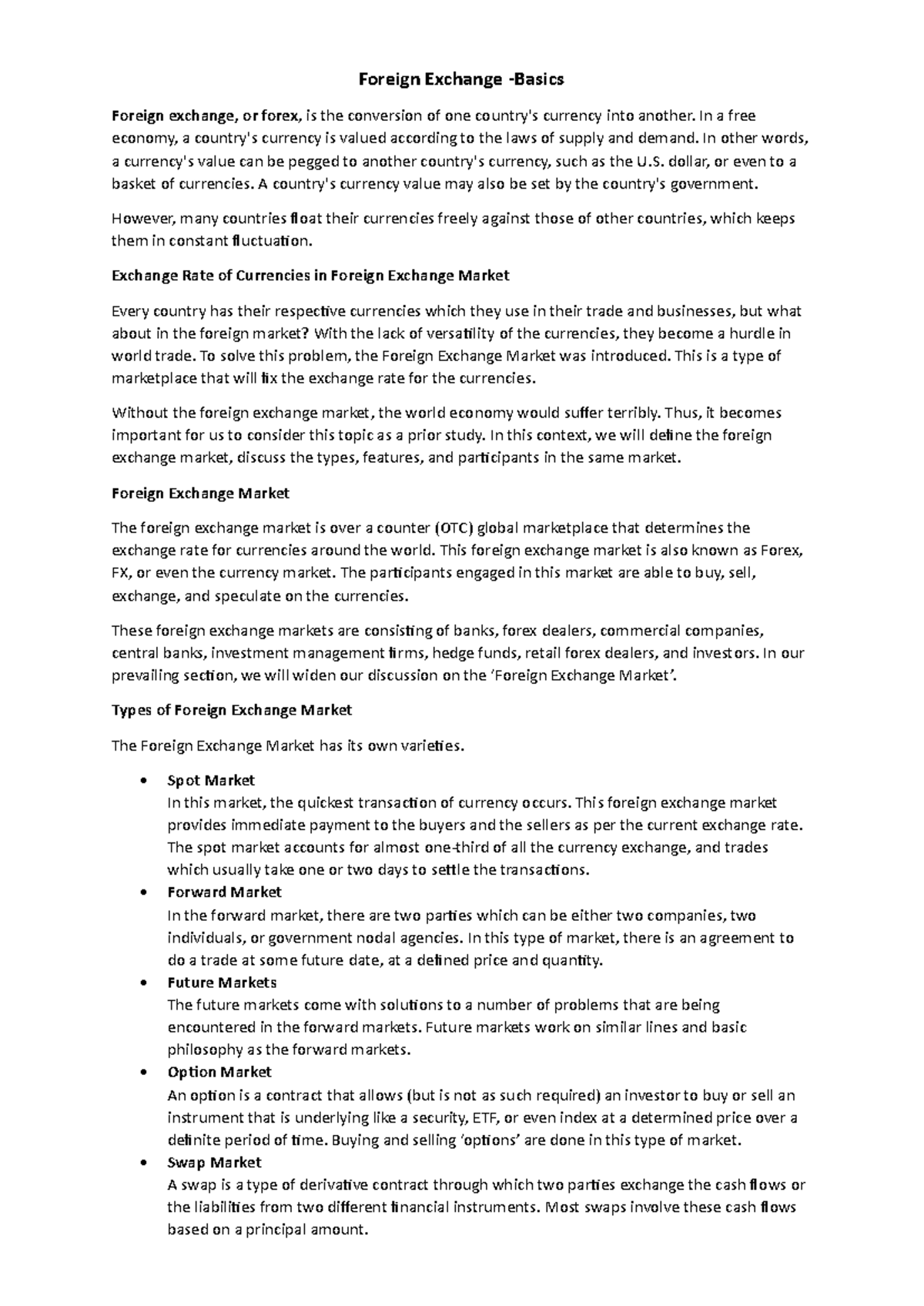 Foreign Exchange - Compiled Notes - Foreign Exchange - Basics Foreign ...