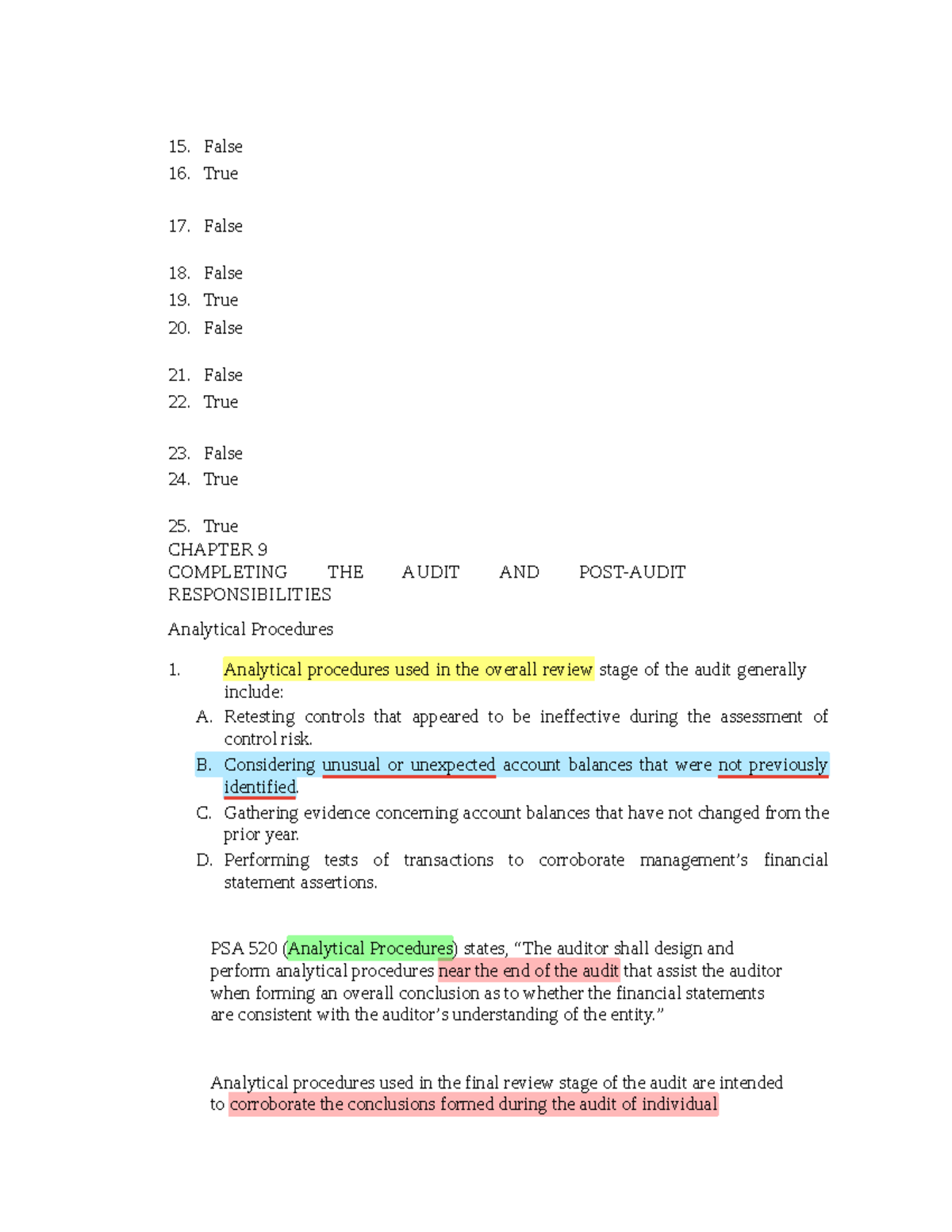 Completing the Audit - Audit Theory Compiled - False True False False ...
