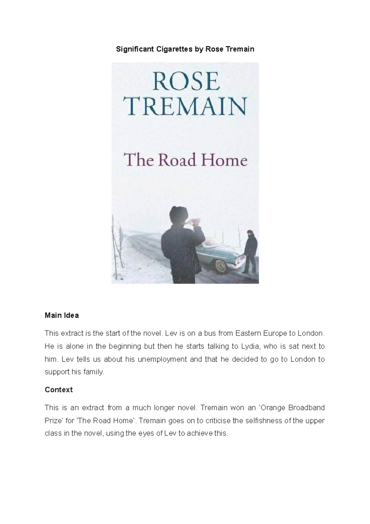 Significant Cigarettes by Rose Tremain - Lev is on a bus from Eastern ...
