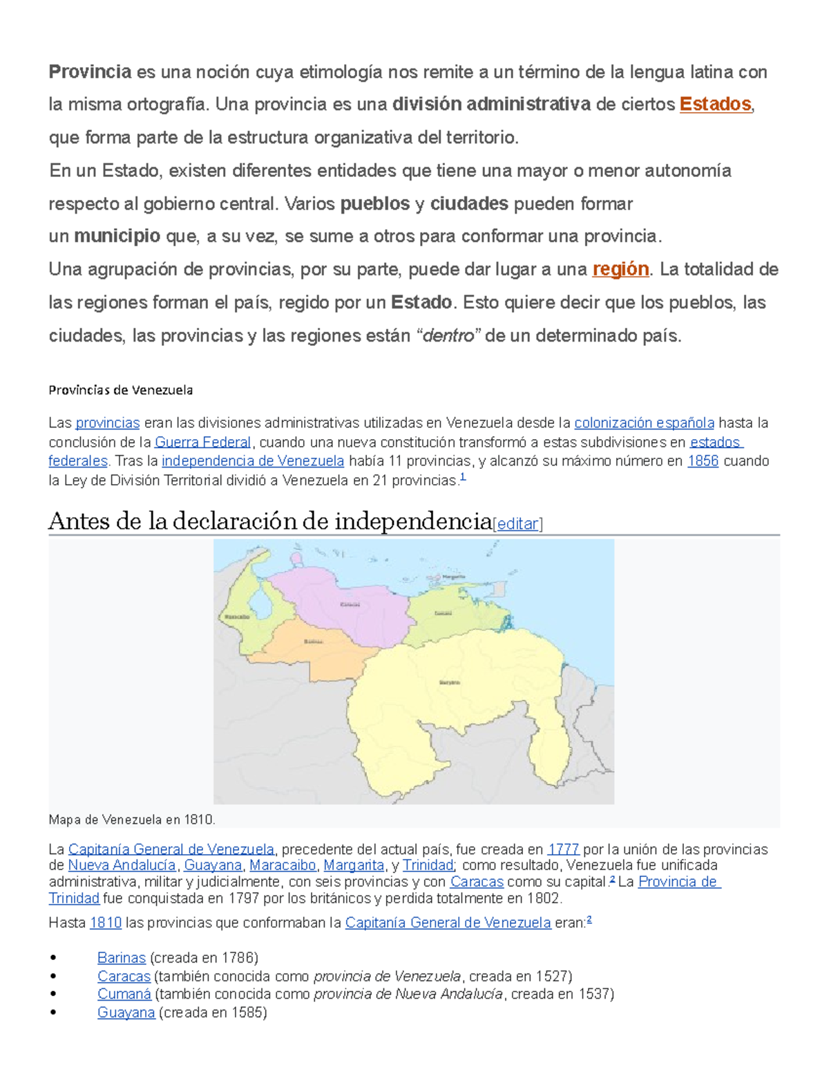 Las provincias de Venezuela - Provincia es una noción cuya etimología ...