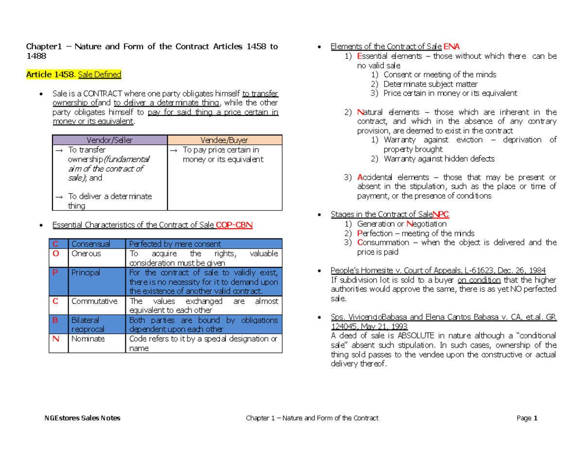 Chapter 1 law on sales notes - Chapter1 – Nature and Form of the ...