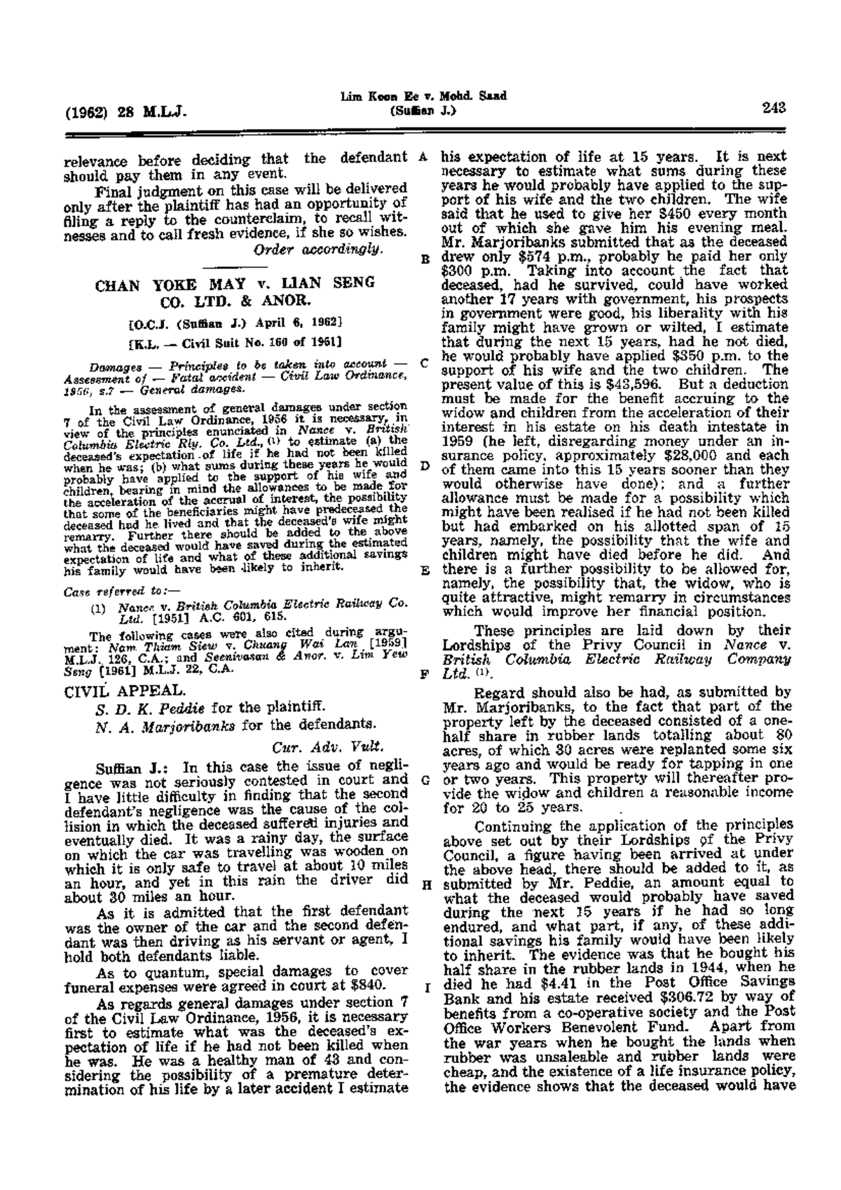 CHAN YOKE MAY v LIAN SENG CO LTD & ANOR - Law of torts - Studocu